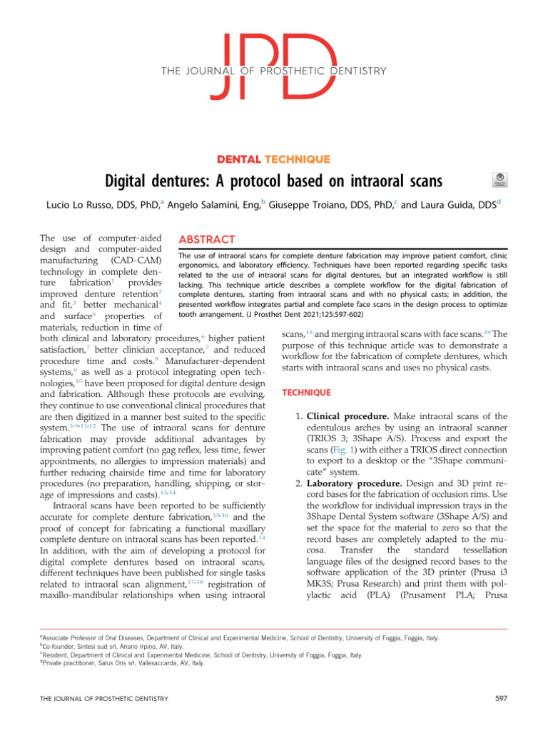 Digital Dentures A Protocol Based On Intraoral SC | PDF | Dentures | Dentistry Branches