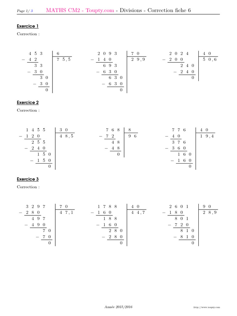 Exercices de division CM2 avec corrections | PDF