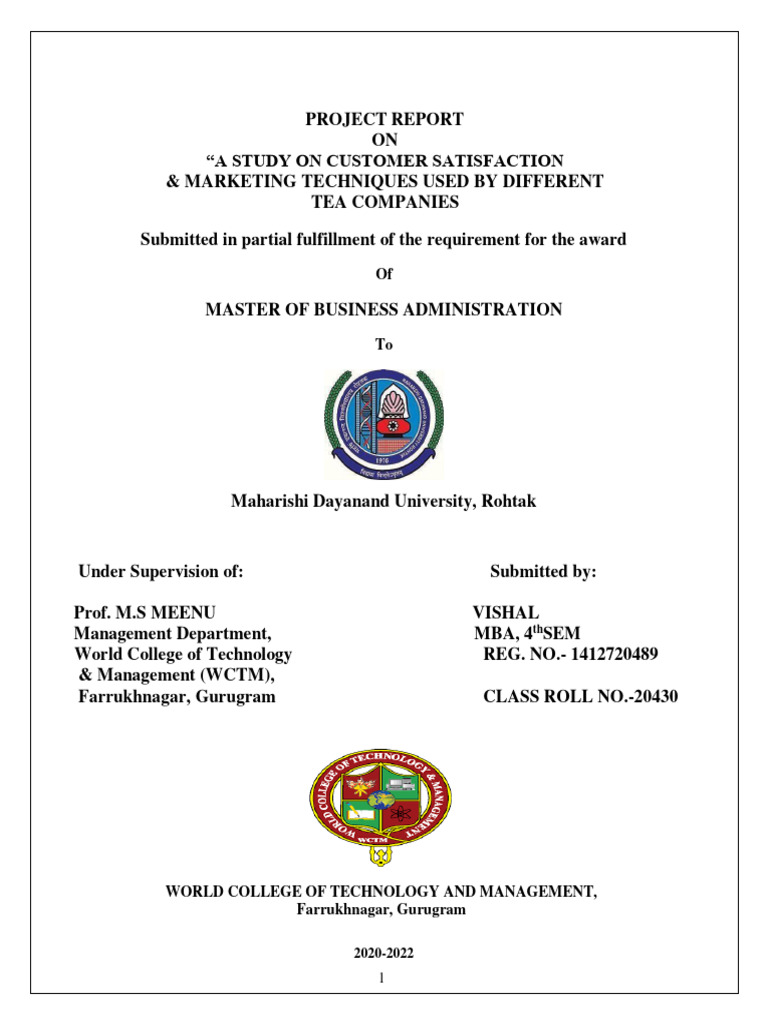 Vishal Project Report of Marketing Mba 4 Semister | PDF | Data | Methodology