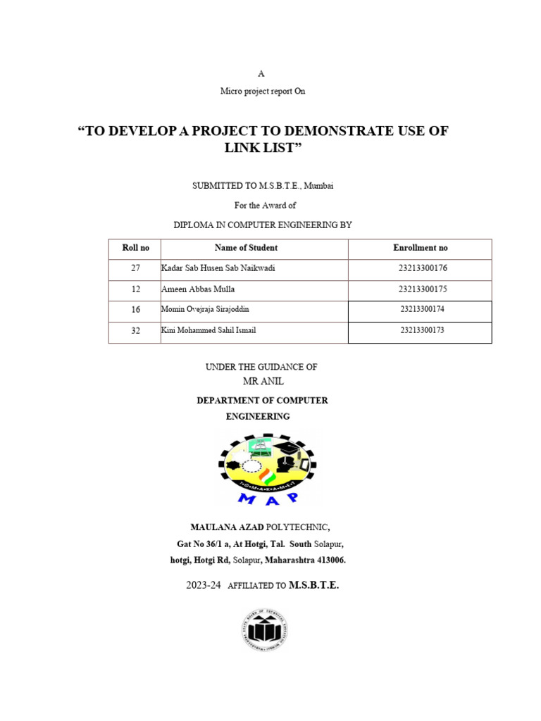 To Develop A Project To Demonstrate Use of Link List | Download Free PDF | Pointer (Computer ...