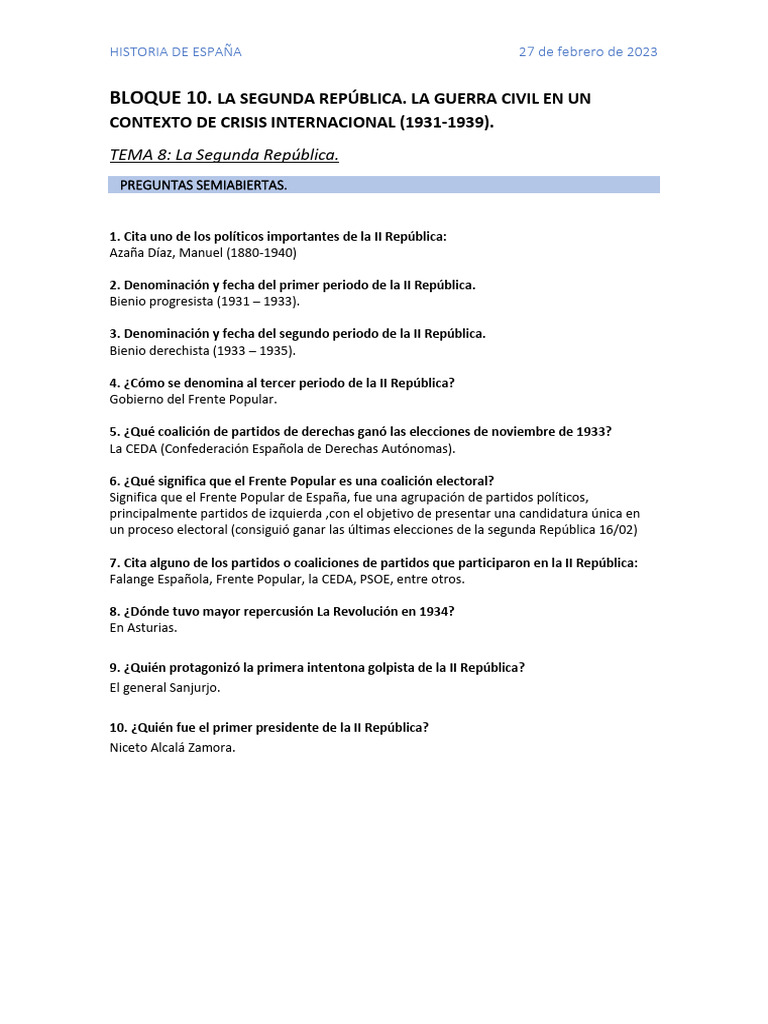 Preguntas Cortas Tema 8 | PDF | Gobierno | Política de españa