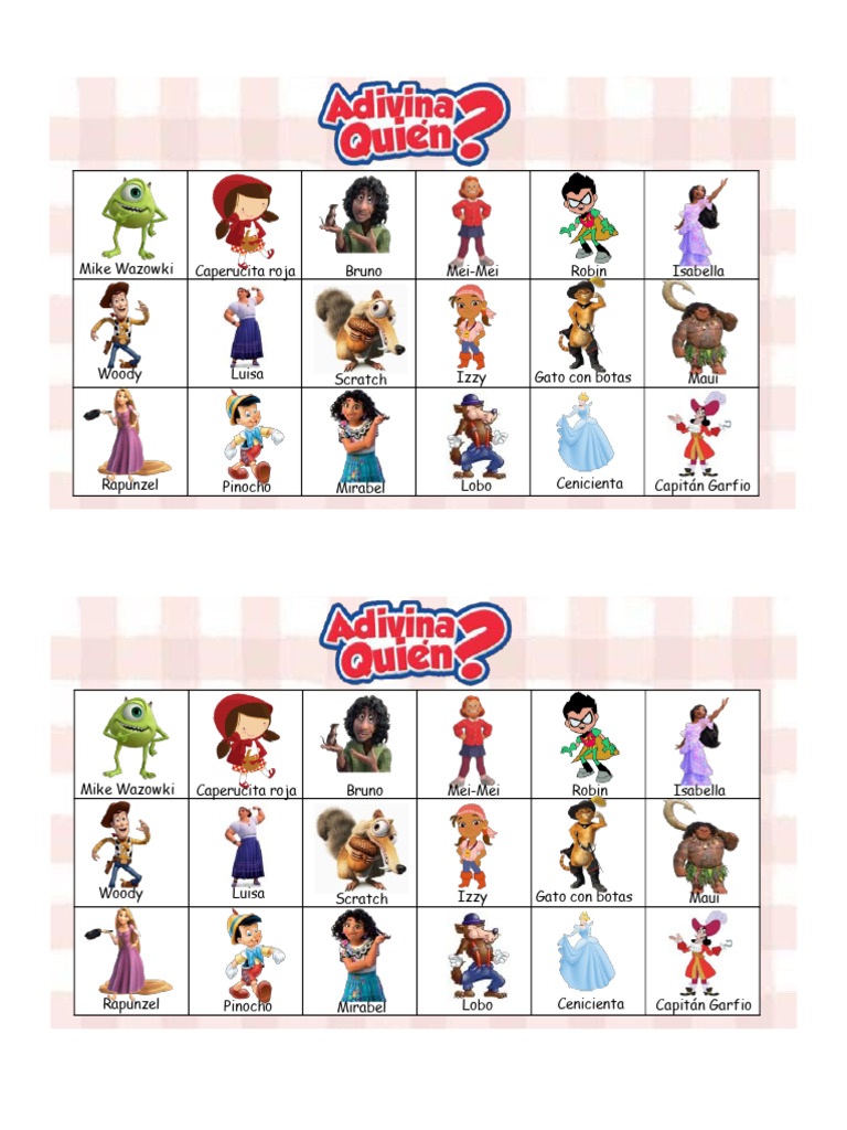 Adivina Quién DESCRIPCIÓN PERSONAJES IMPRIMIR | PDF