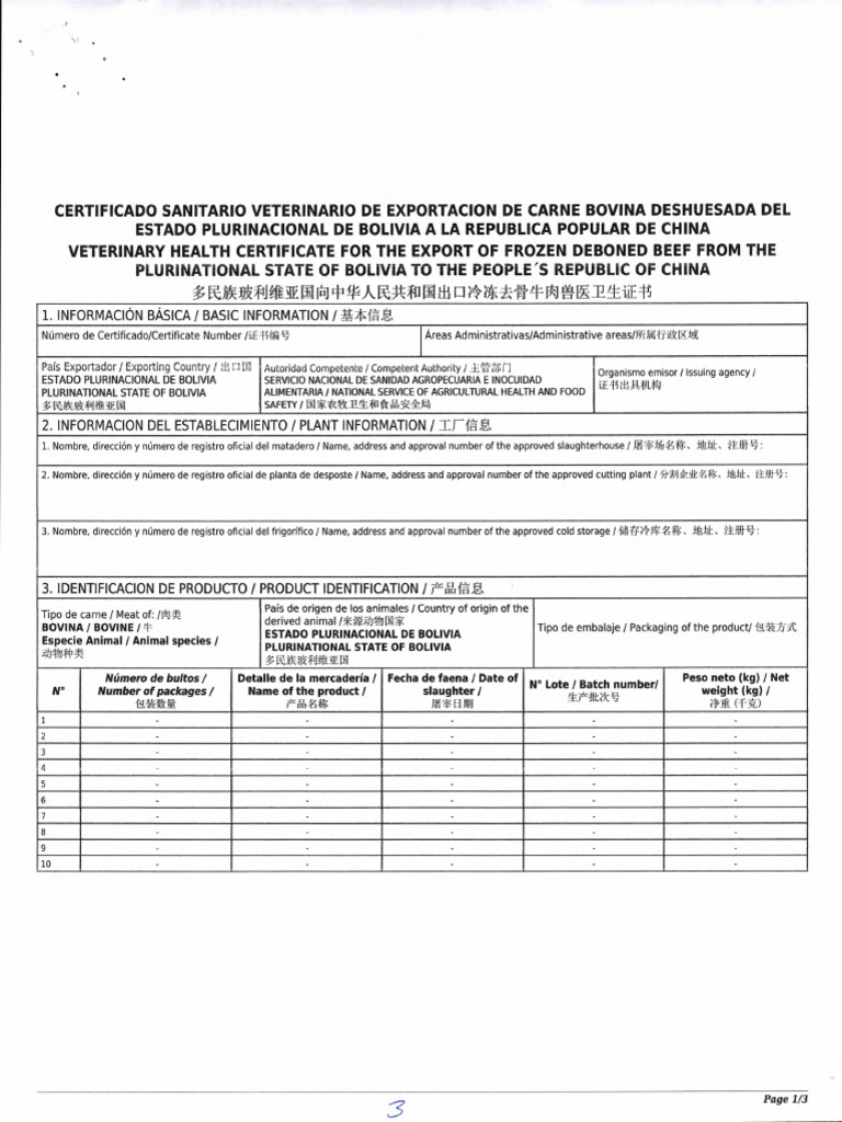 Certificado Sanitario para Exportación de Carne Bovina | PDF | Comida y bebida | Animales y humanos