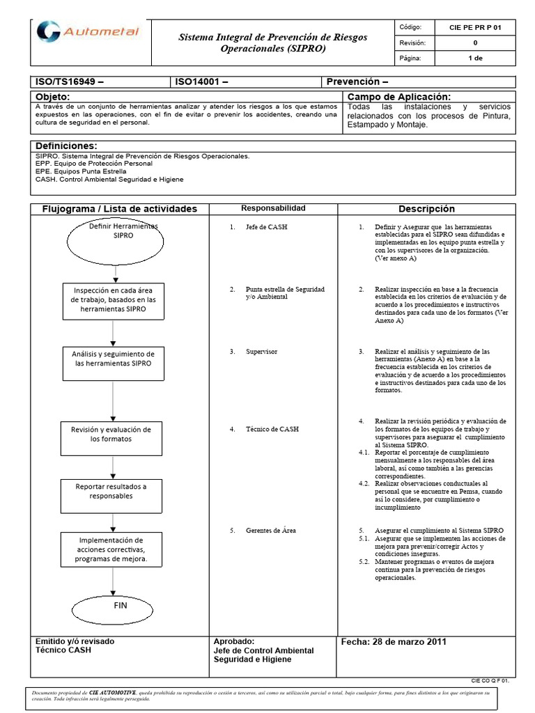 SIPRO: Prevención de Riesgos Operacionales | PDF