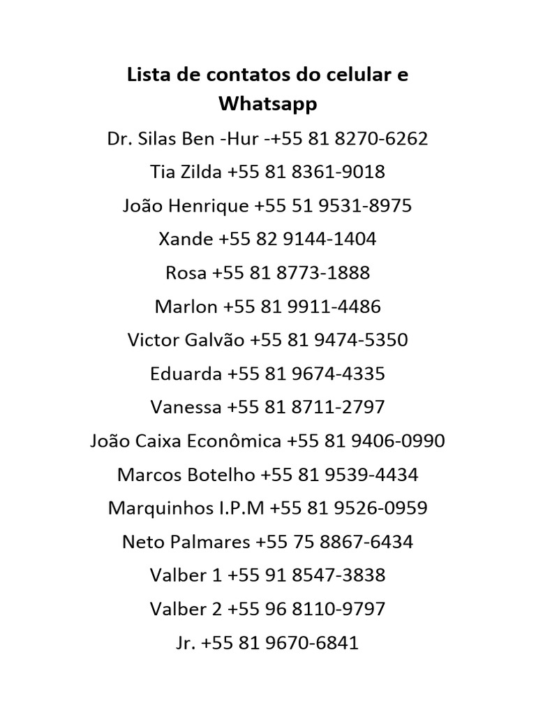 Lista de Contatos Do Celular e Whatsapp | PDF