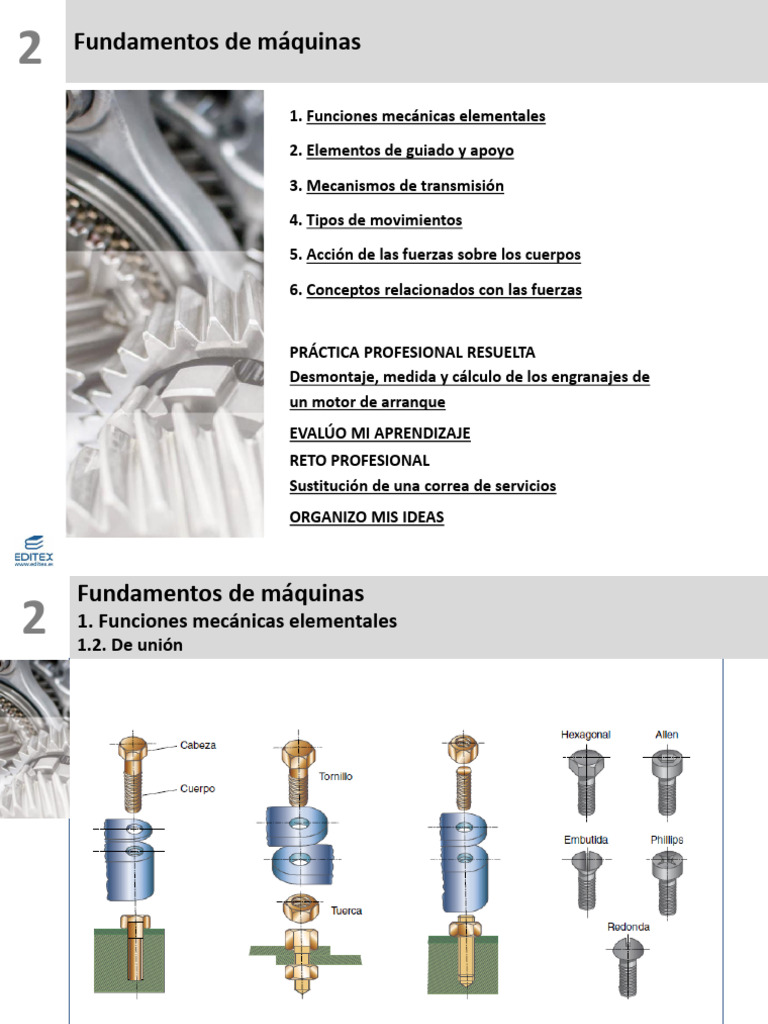 Tema 1 Elementos de Maquinas Circuitos Fluidos | PDF | Rodamiento (Mecánico) | Engranaje