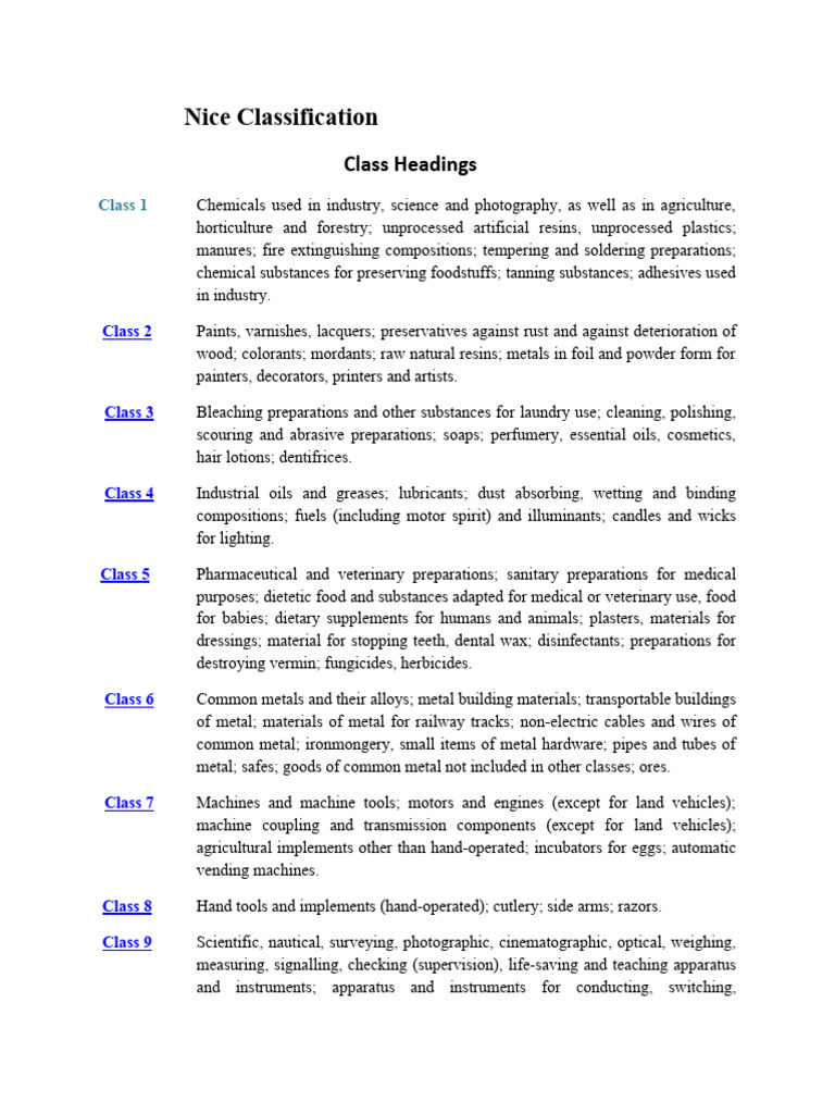 Nice Classification For Trademarks | PDF