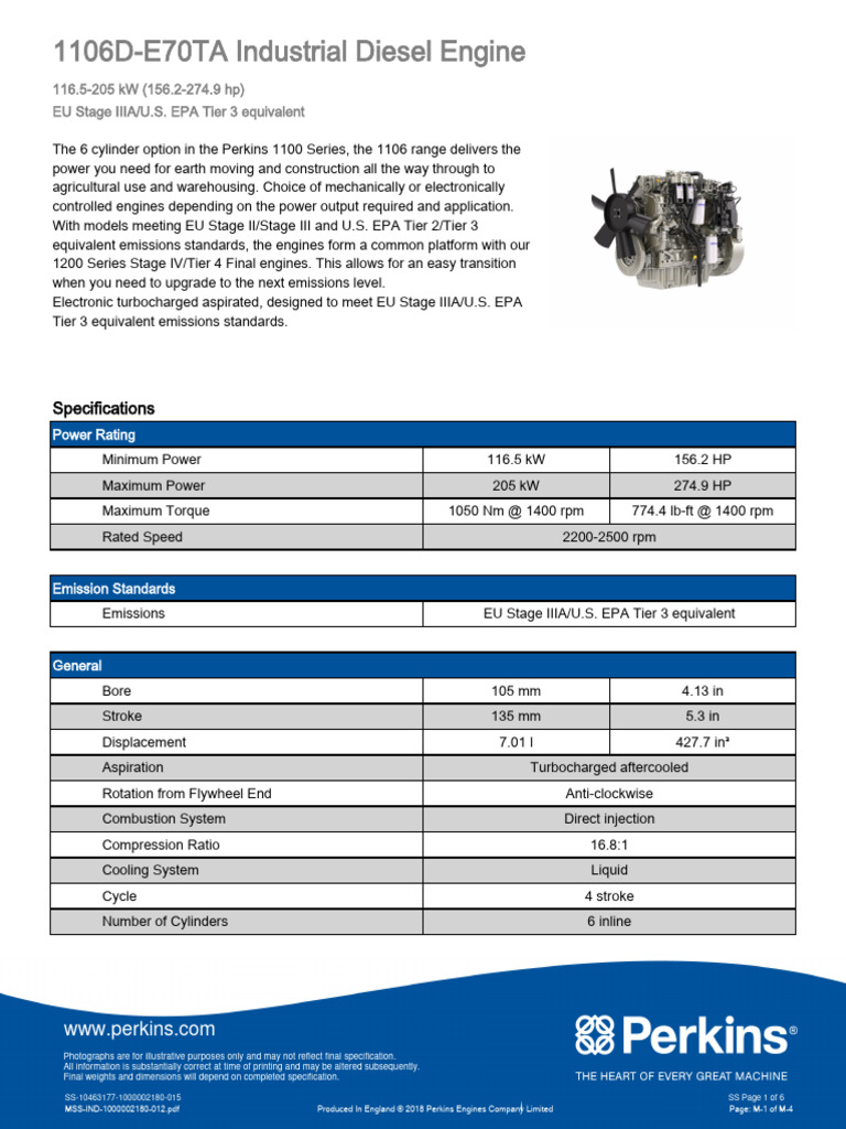 1106D-E70TA Industrial Diesel Engine: Specifications | PDF | Diesel ...