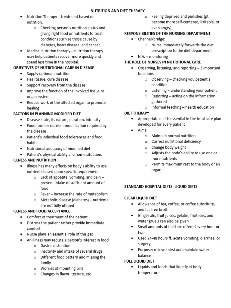 Nutrition and Diet Therapy Overview | PDF | Nutrients | Diet (Nutrition)
