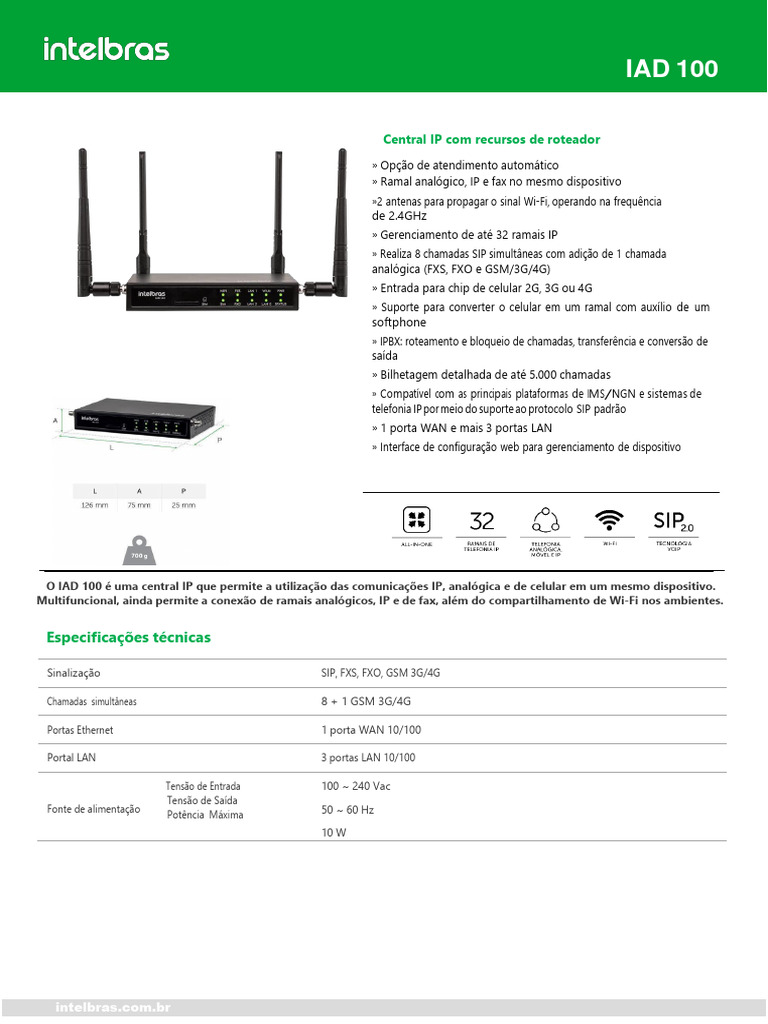 Ficha Técnica - IAD 100 | PDF | Wi-Fi | 3G