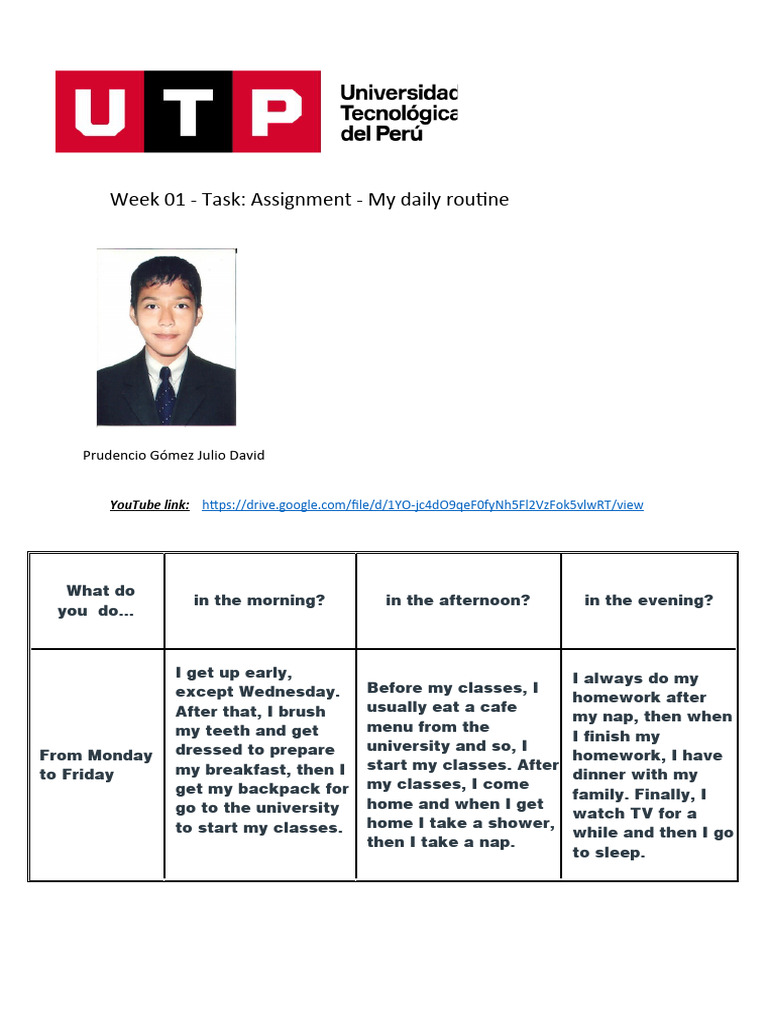 Week 01 - Task Assignment - My Daily Routine J.D.P.G. | PDF