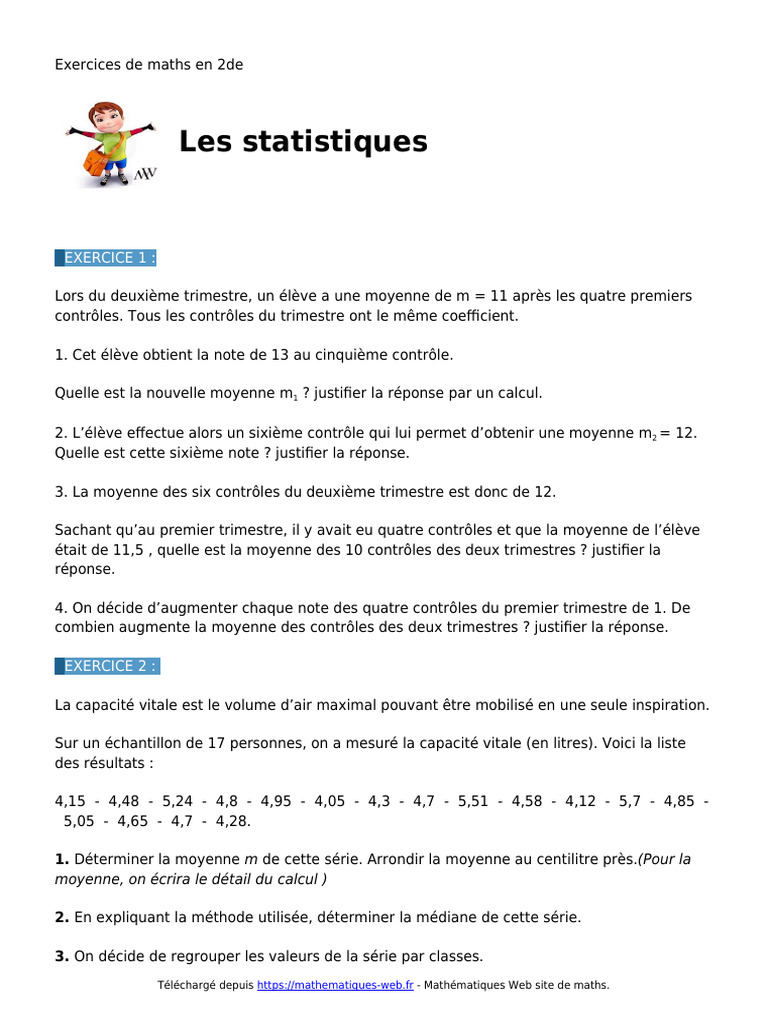 Exercices de Statistiques en Seconde | PDF | Statistiques | Mathématiques