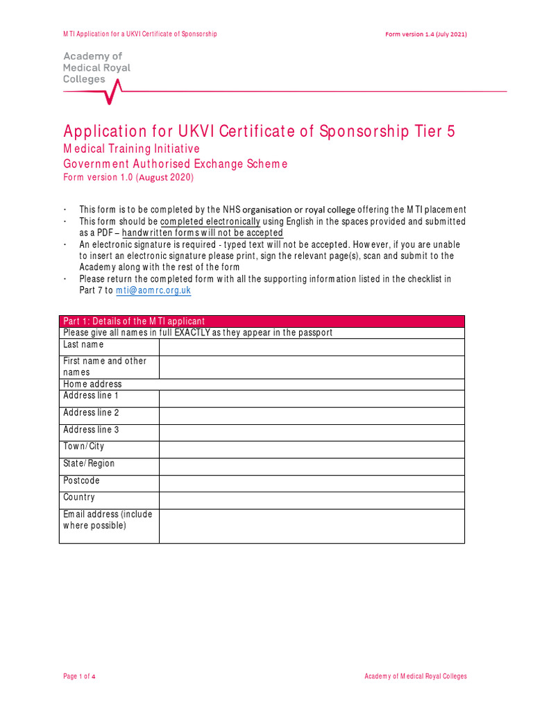 MTI Form 1 Application Form.v1.4 | PDF | Health Care