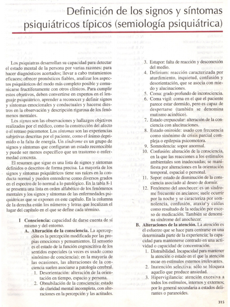 Signos y Sintomas Psiquiatricos | PDF