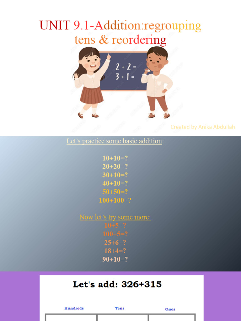 Unit 9.1 Regrouping Tens & Reordering | PDF