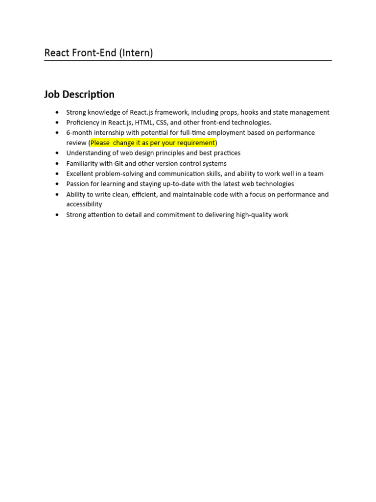 React Front End (Intern) | PDF