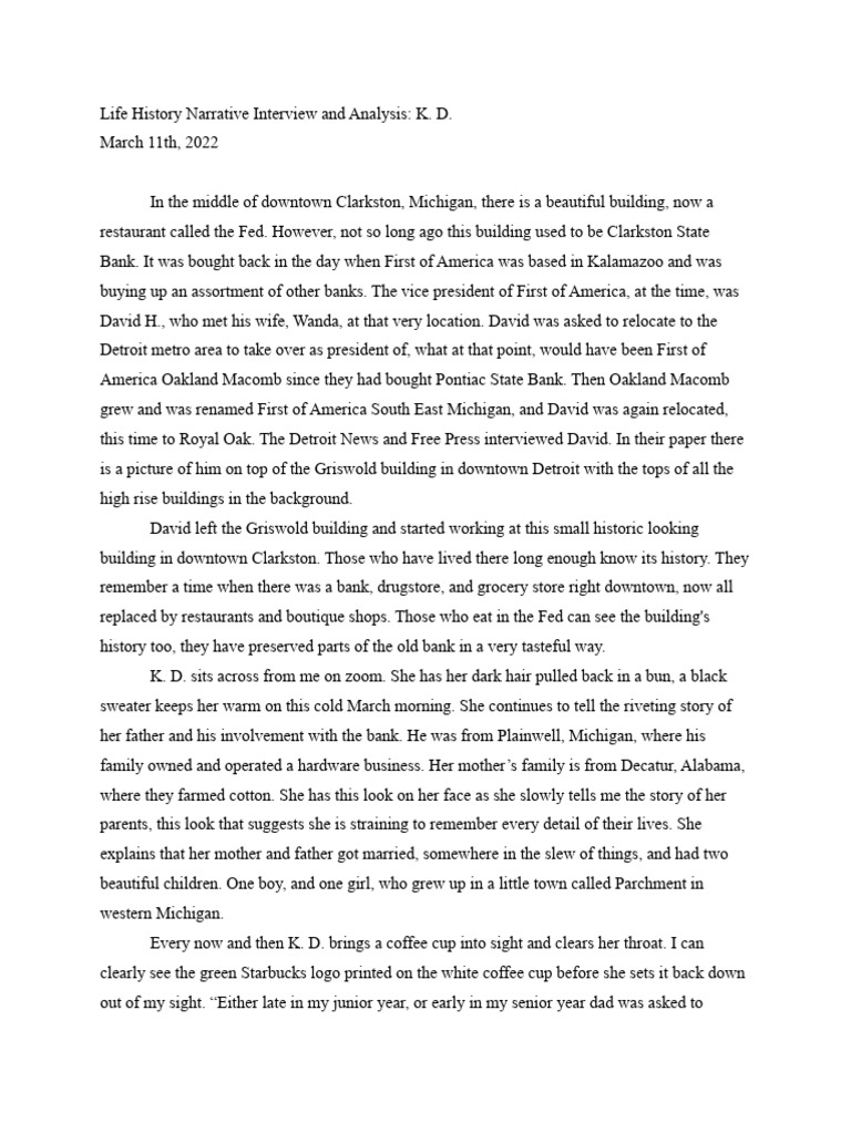 Life History Narrative Interview and Analysis K | PDF