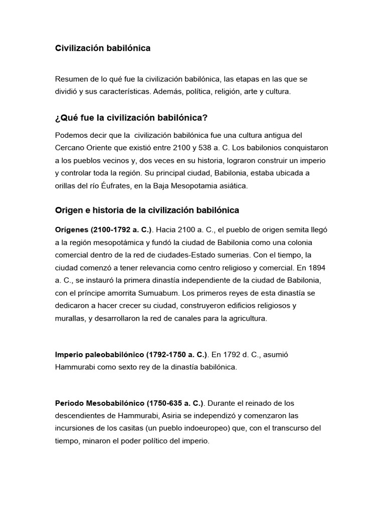 Civilización Babilónica: Historia y Cultura | PDF | Babilonia | Babilonia
