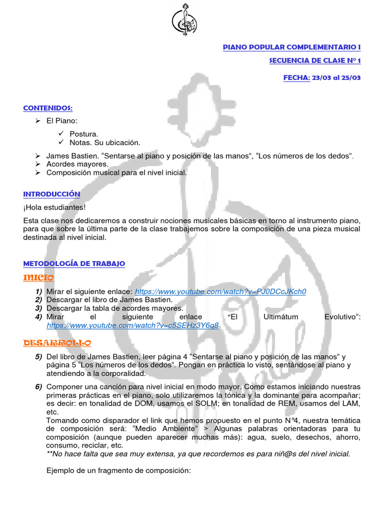 1er Encuentro Virtual Piano Popular Complementario I | PDF | Piano | Acorde (Música)