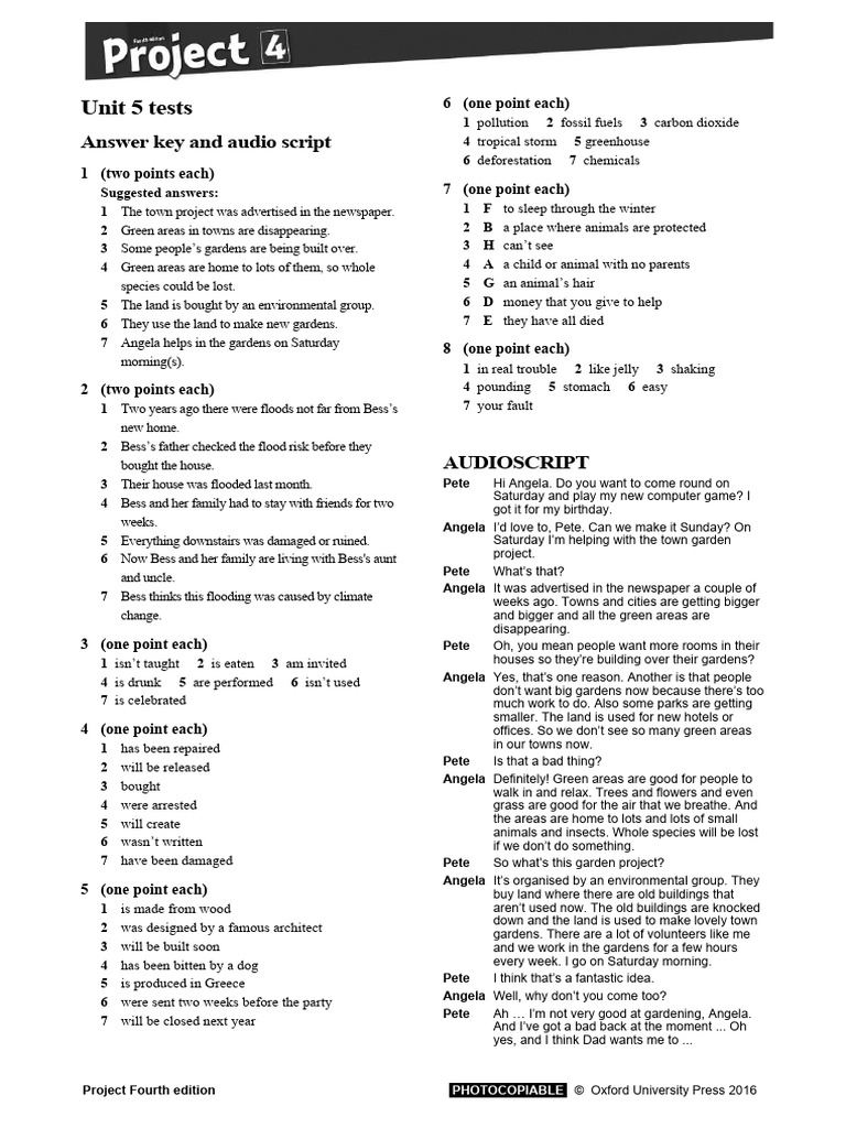 Unit 5 Answer Key and Audio Script | PDF | Natural Environment | Environmental Impact