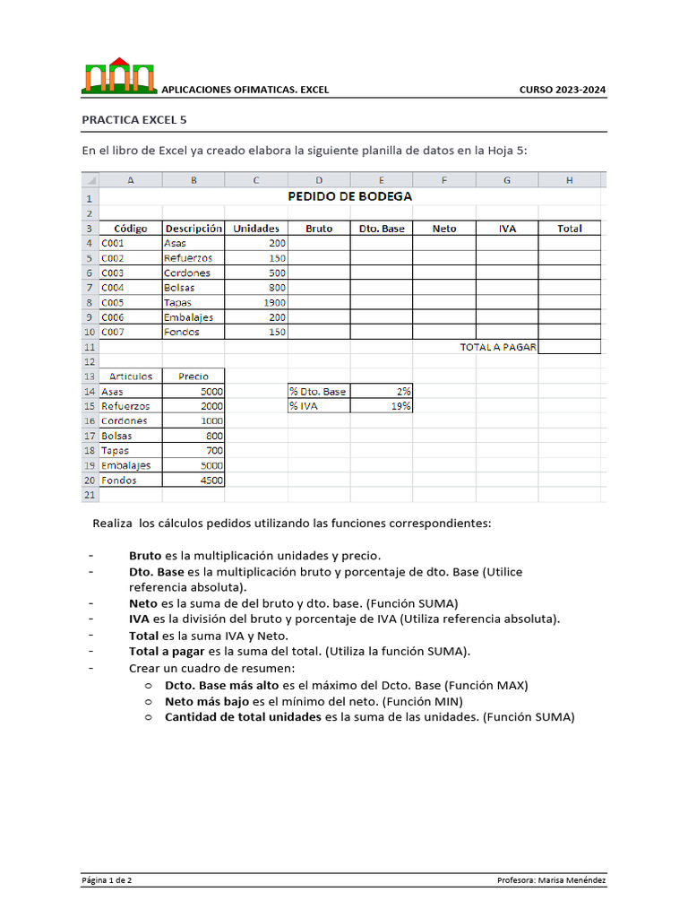 Practica Excel 5 | PDF