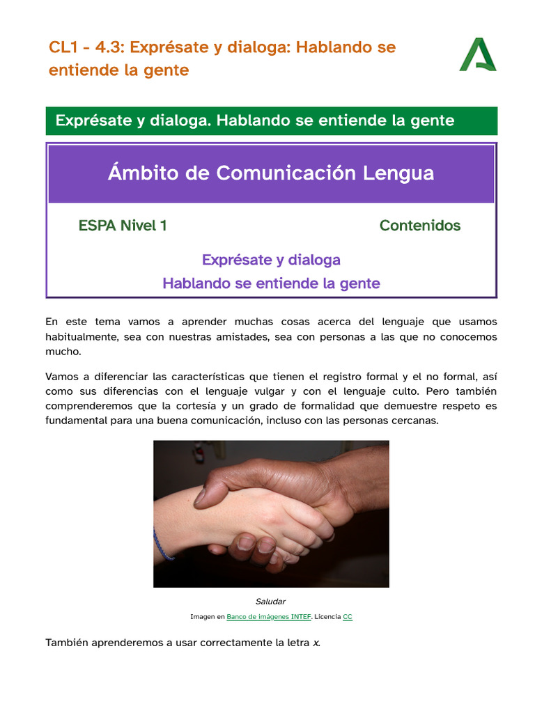 CL1 - 4.3 Expresate y Dialoga Hablando Se Entiende La Gente | PDF | Léxico | Oración (Lingüística)