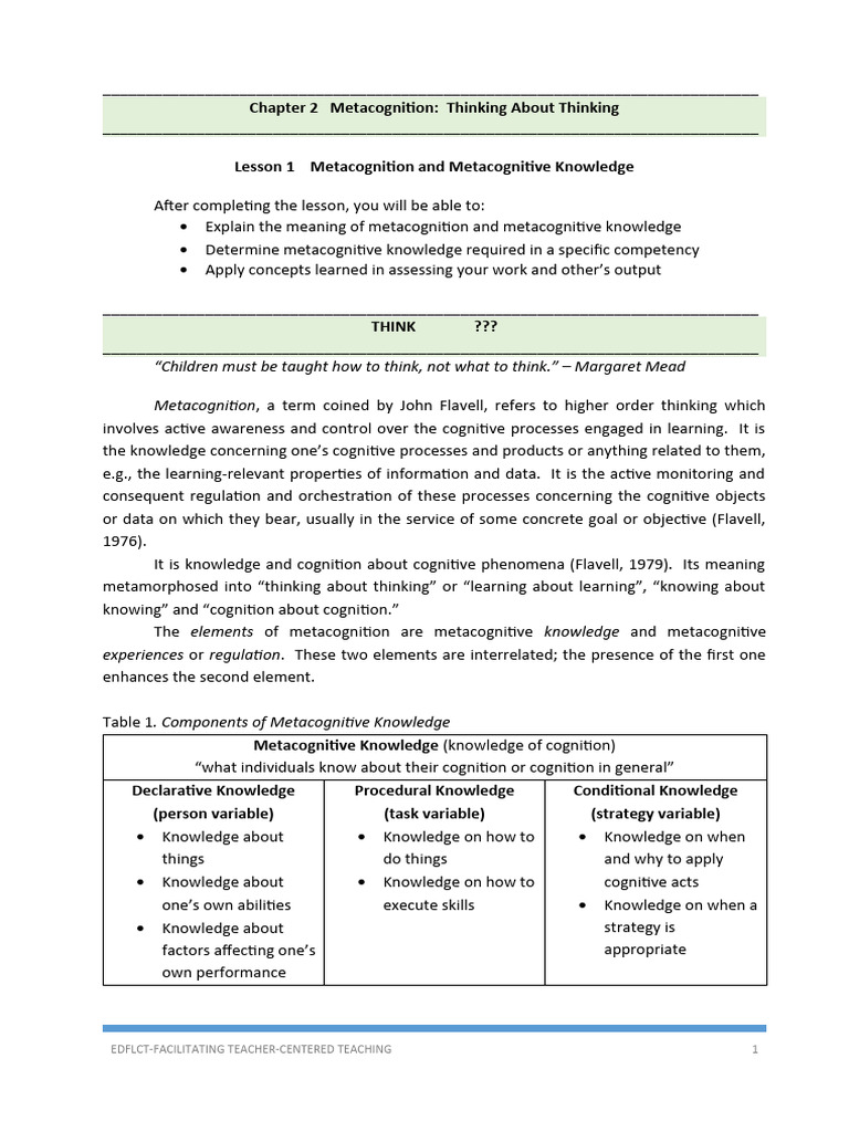 EDFLCT Chapter 2 | PDF | Metacognition | Learning