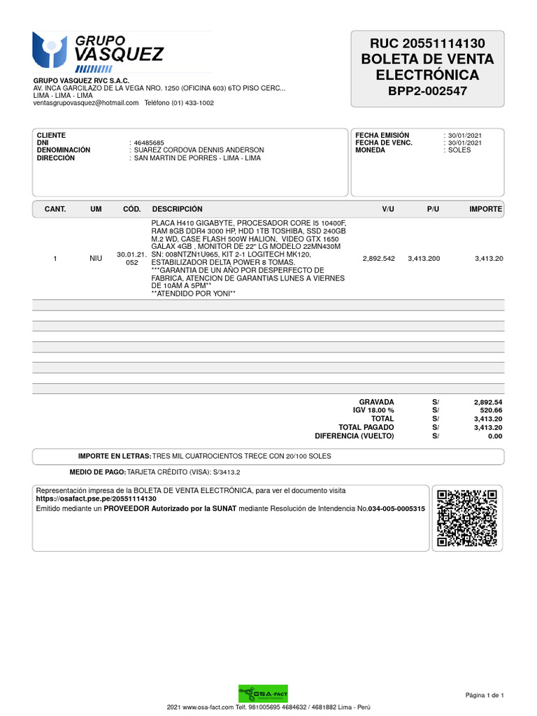 PDF Boleta de Venta Electrónica Bpp2 2547 | PDF