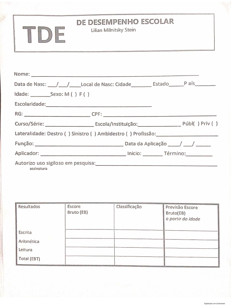 TDE de Desempenho Escolar | PDF