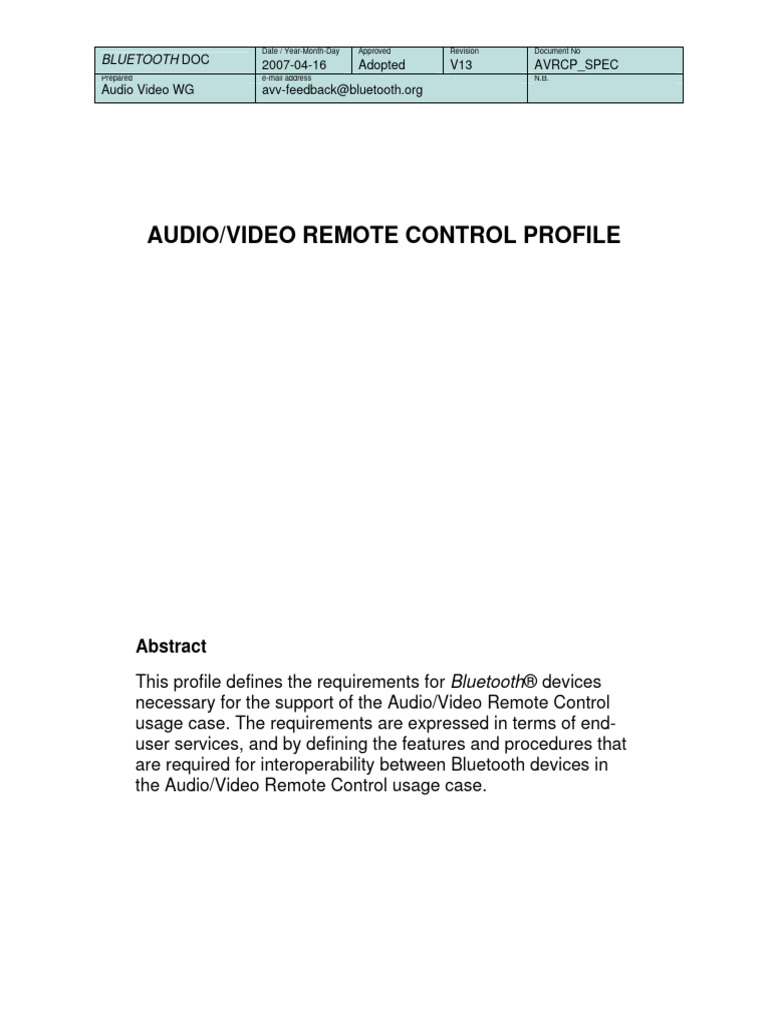 Avrcp Spec v13 | PDF | Bluetooth | Remote Control