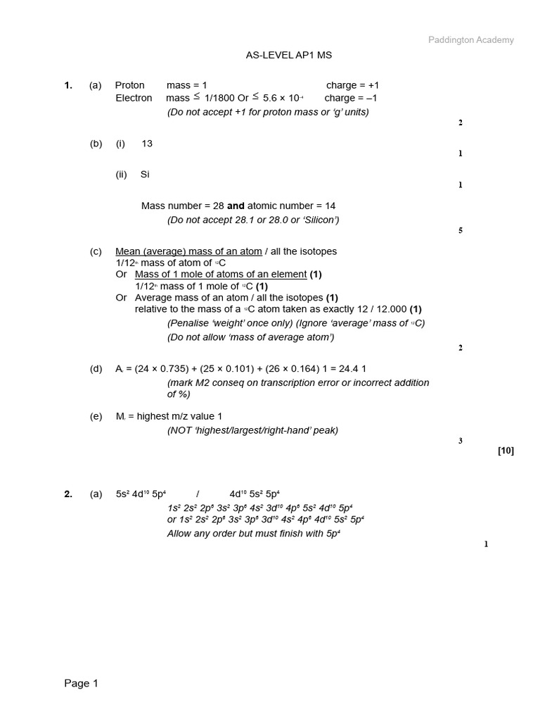 AS-Level Chemistry Exam Questions | PDF | Isotope | Mole (Unit)