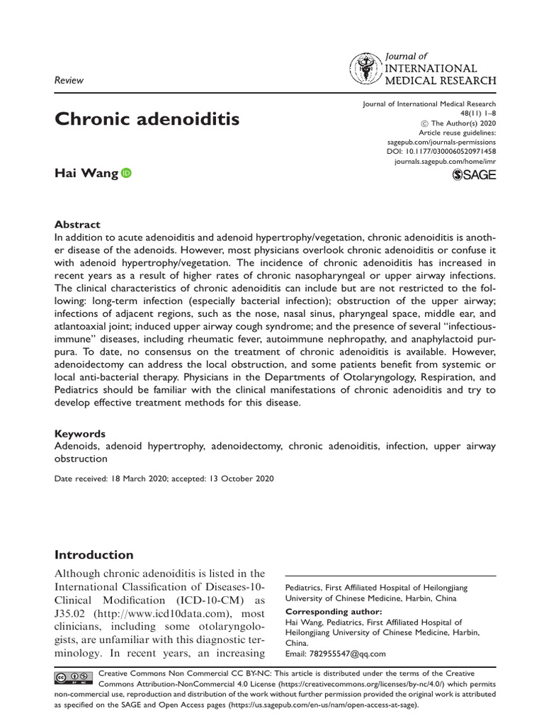 Chronic Adenoiditis | Download Free PDF | Medicine | Diseases And Disorders