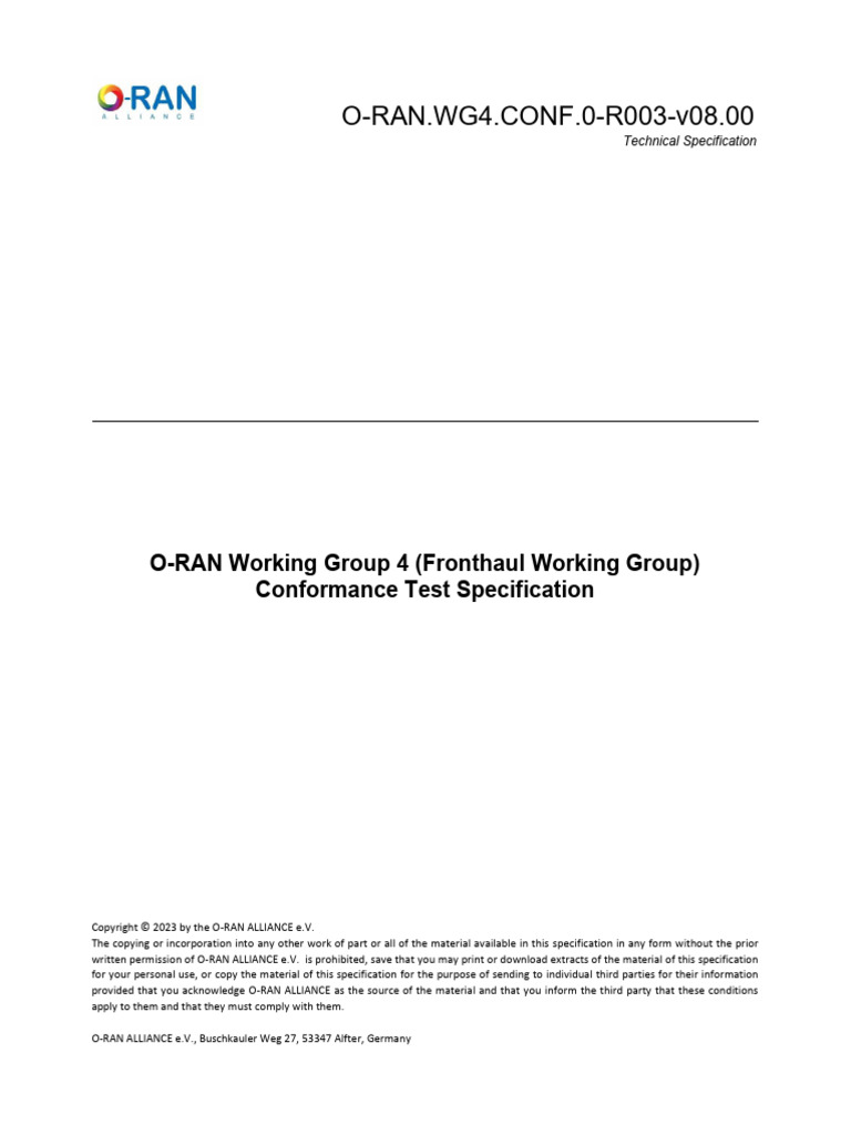 O-RAN WG4 CONF 0-R003-v08 00 | PDF | Specification (Technical Standard) | I Pv6