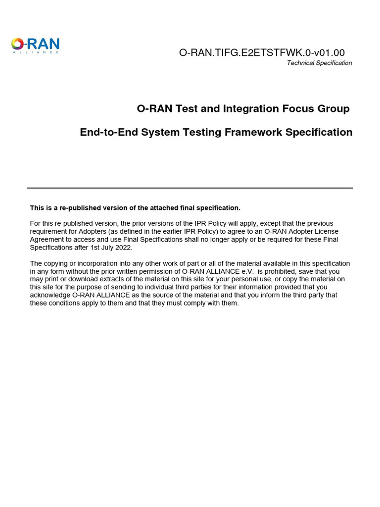 O-RAN TIFG E2ETSTFWK 0-v01 00 | PDF | Specification (Technical Standard ...
