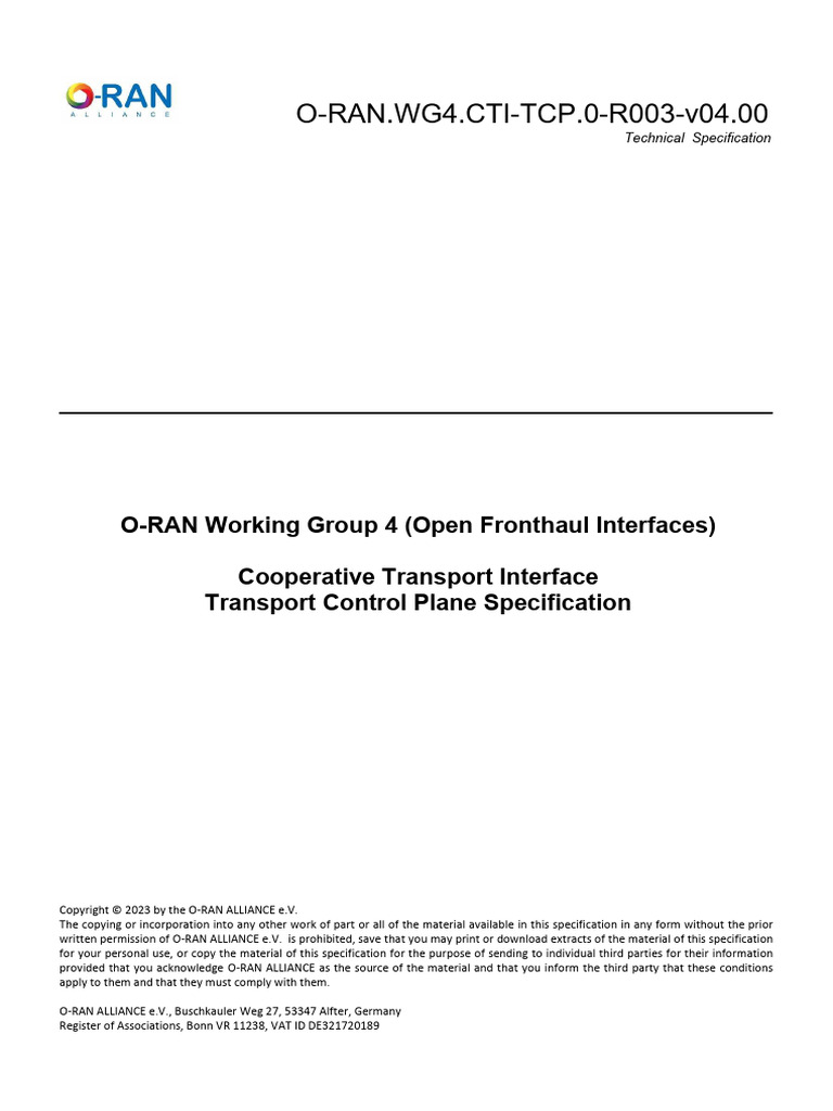 O-RAN WG4 CTI-TCP 0-R003-v04 00 | PDF | Computer Network | Packet Switching