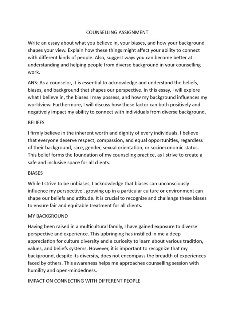 Counselling Assignment | PDF | Bias | Empathy