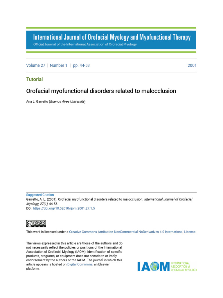 Orofacial Myofunctional Disorders Related To Malocclusion | PDF ...