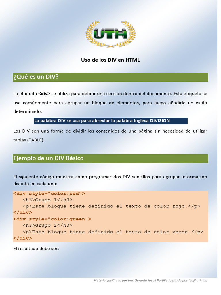 4.-Uso de DIV en HTML | Descargar gratis PDF | Red mundial | Internet y web