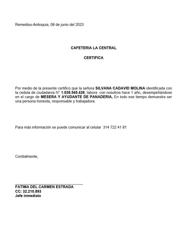Formato para Carta Laboral | PDF