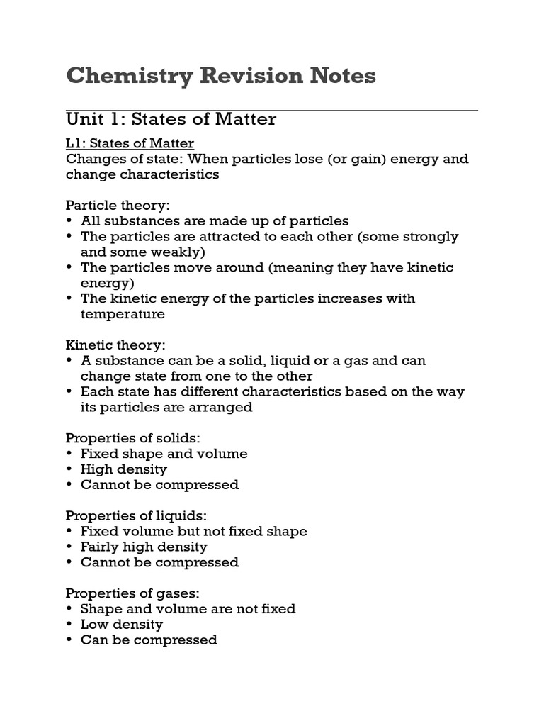 Chemistry Revision Notes Overview | PDF | Mole (Unit) | Salt (Chemistry)