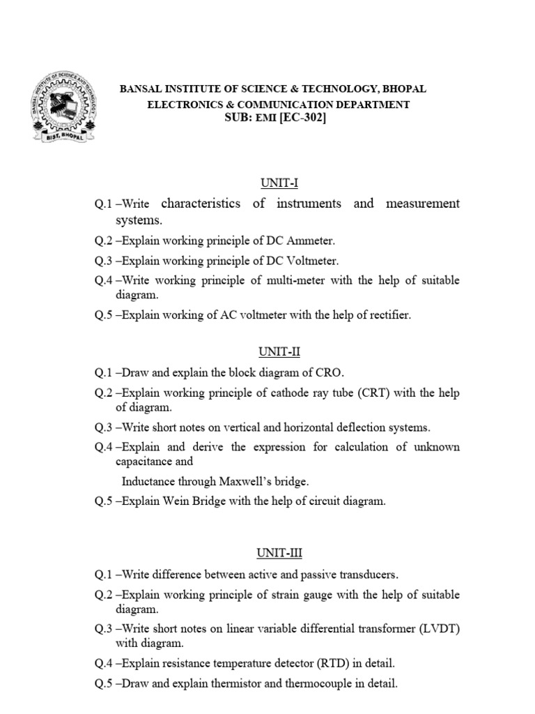 EMI Important Questions | PDF