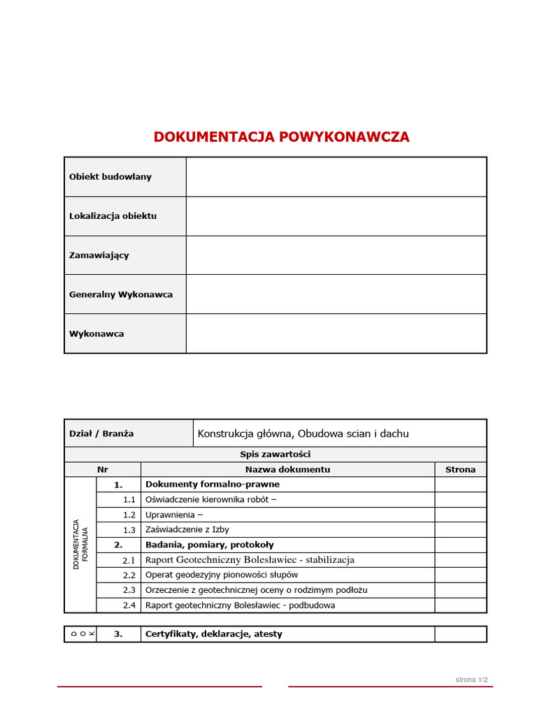 Dokumentacja Powykonawcza: Obiekt Budowlany | PDF
