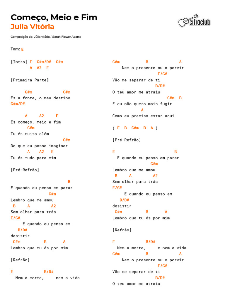 Cifra Club - Julia Vitória - Começo, Meio e Fim | PDF