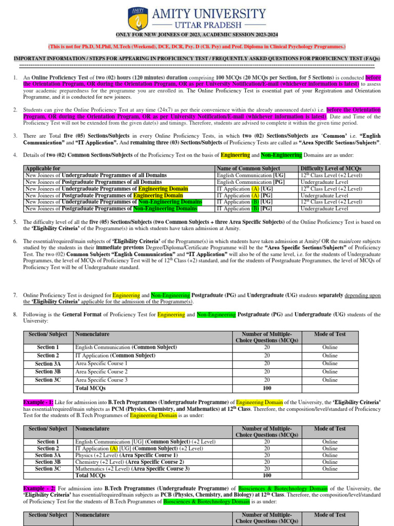 Proficiency Test 2023 - FAQs | PDF | Postgraduate Education ...