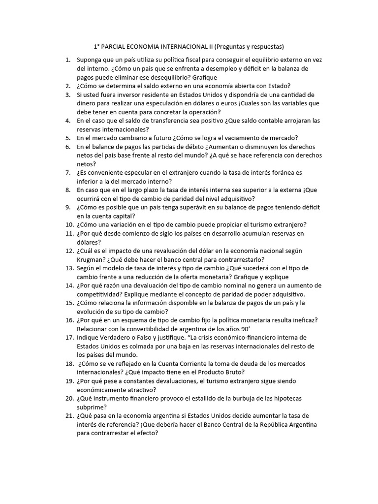 1 Parcial Economia Preguntas | PDF | Tipo de cambio | Inflación 1 Parcial Economia Preguntas | PDF | Tipo de cambio | Inflación