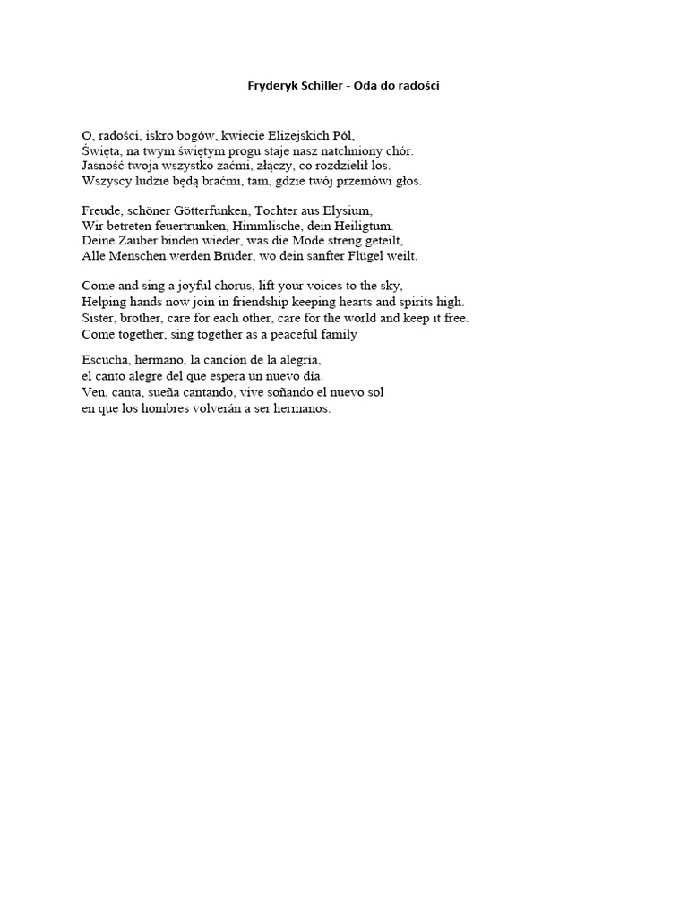 Fryderyk Schiller Oda Do Radości | PDF