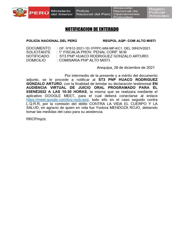 NOTIFICACIONES | PDF | Organizaciones relacionadas con el gobierno | Perú