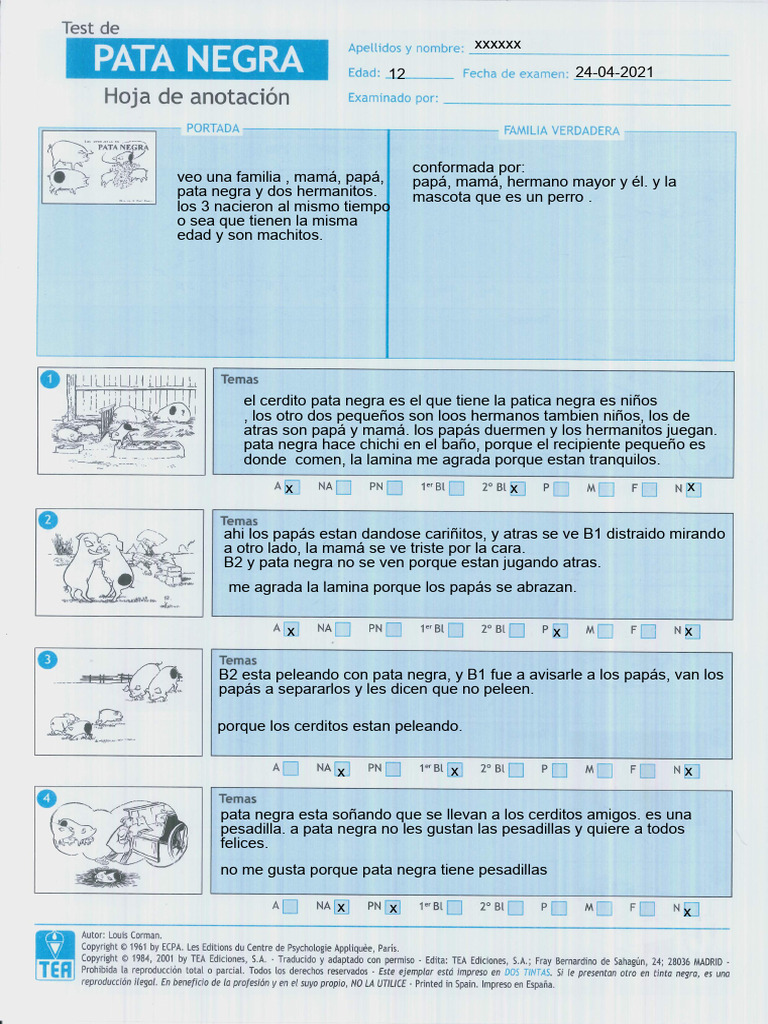 Hoja de Respuestas Test de Pata Negra de Louis 1 | PDF
