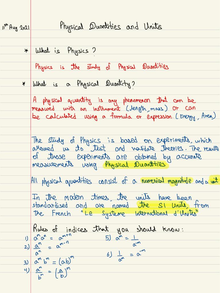 Physical Quantities and Units Part 1 | PDF