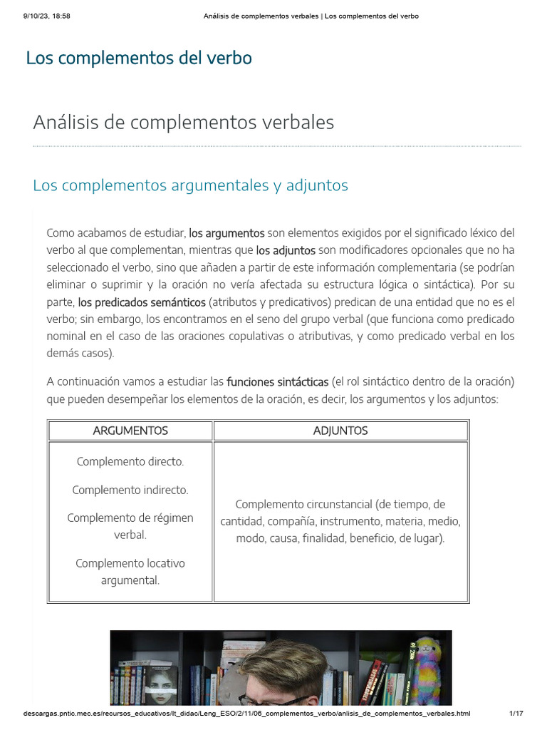 Análisis de los complementos del verbo. | PDF | Verbo | Objeto (gramática)